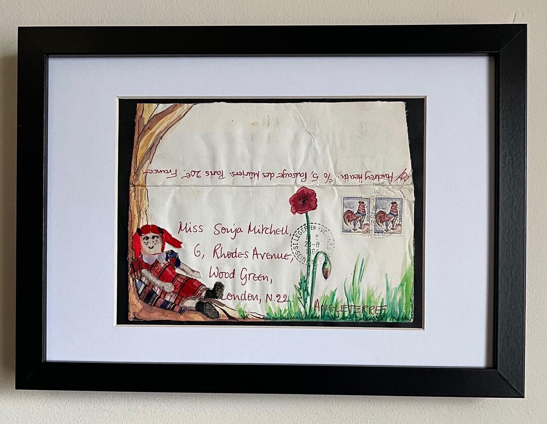 Envelope Art, Ragdoll With Poppy, Decorated Vintage Envelope Wall Art ...