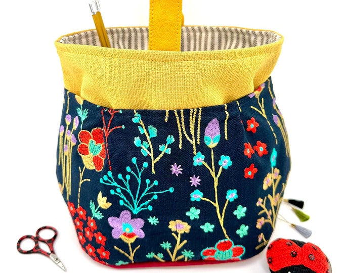 Atenti Tall Caddy Posy Embroidered Floral Fabric Craft Caddy, Crochet ...