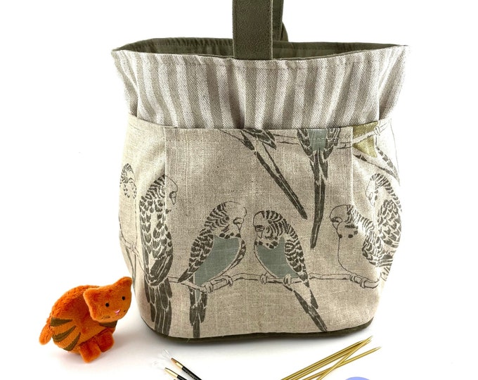 Atenti Tall Caddy Tweet Parakeet Print 8pockets Crochet Caddy Knitting ...