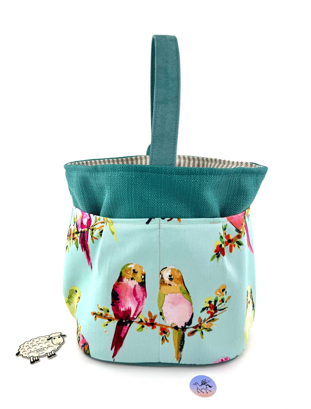 Atenti Tall Caddy Miss Honey Parakeet Print 8pockets Crochet Caddy ...