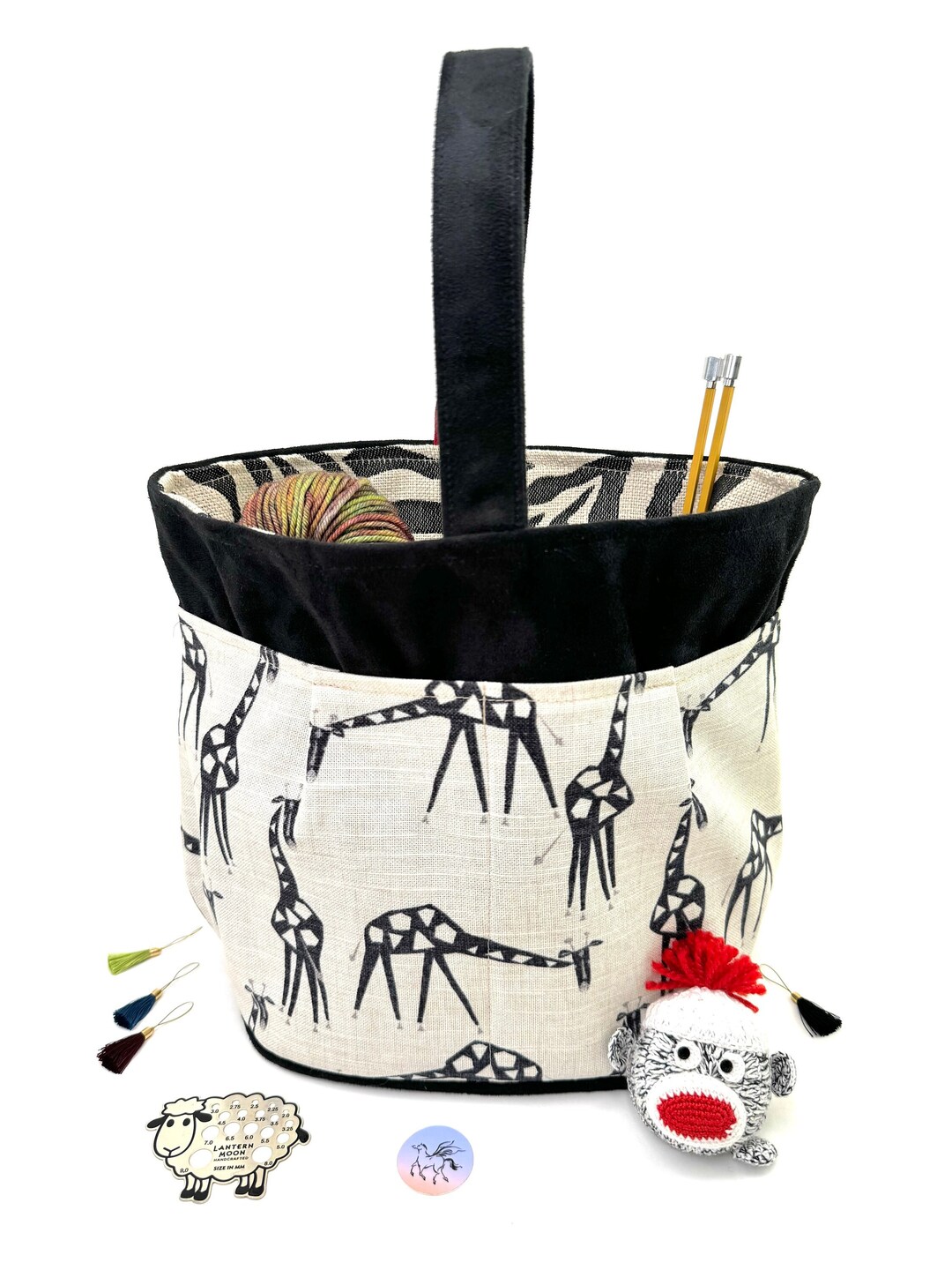 Atenti Tall Caddy Giraffe Black & White Print 8pockets Crochet Caddy ...