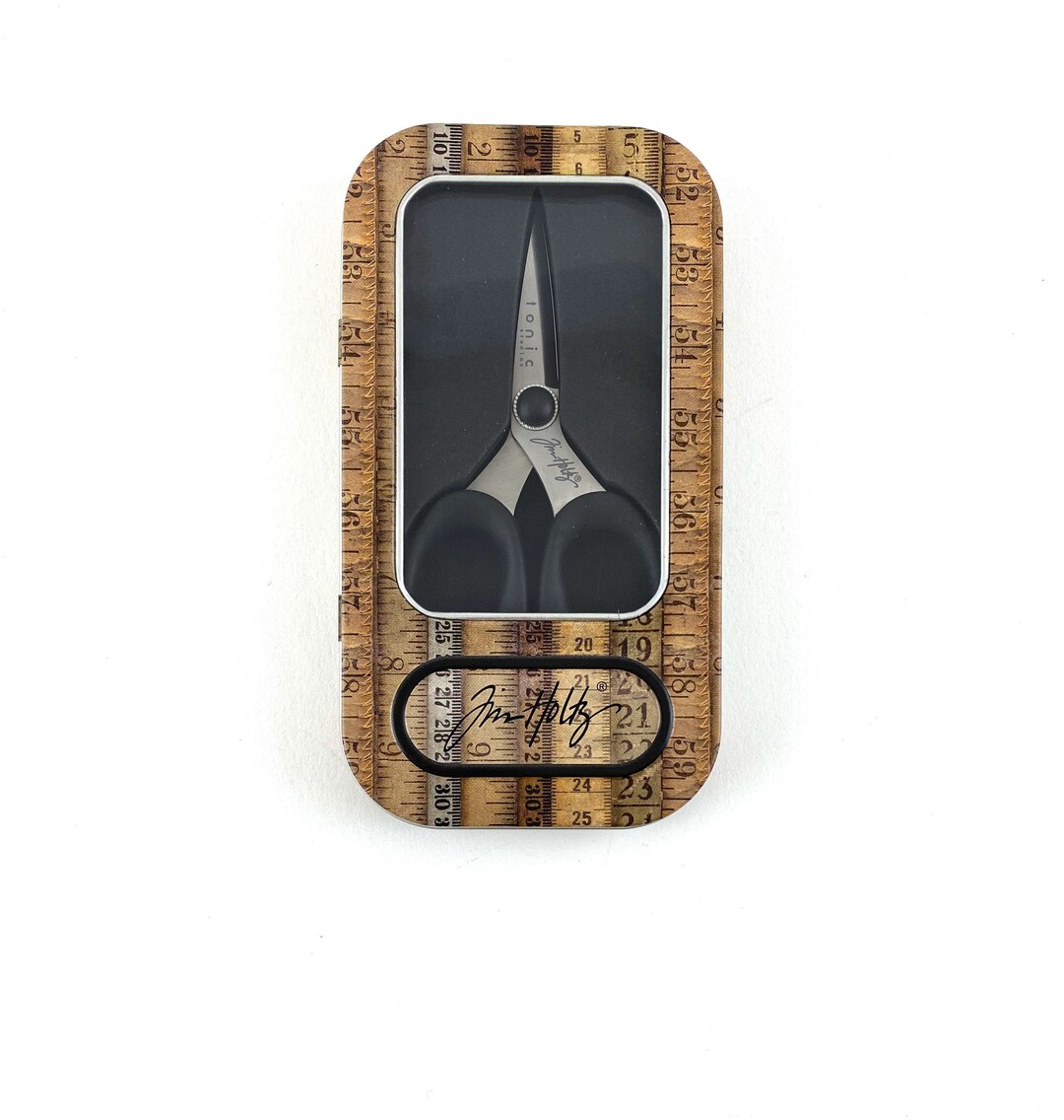 Tim Holtz Haberdashery Scissors: 5" Titanium Coated Blades, Metal Case ...