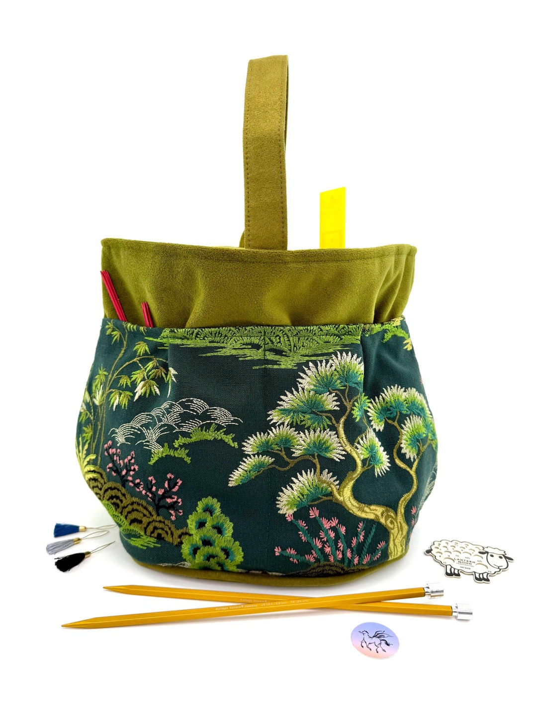 Atenti Tall Caddy Zen Embroidered Floral Design Craft Crochet or ...