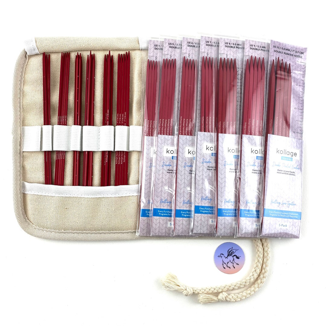 Kollage 7" Red DPN Full Set: Square Knitting Needles US0-US10, Aluminum ...