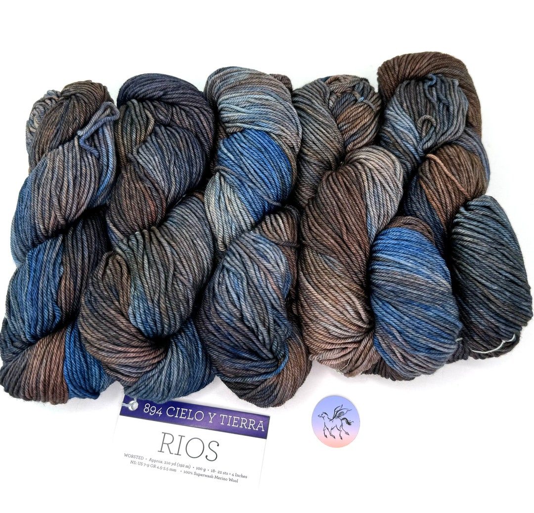 Malabrigo Rios Cielo Y Tierra 894 Worsted Weight Merino Yarn Super Wash Wool Blue & Brown Kettle ...