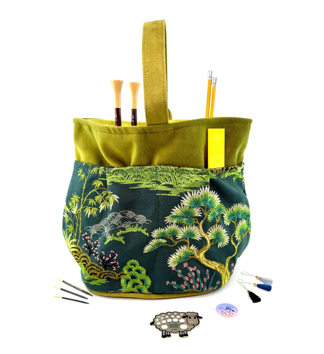 Atenti Tall Caddy Zen Embroidered Floral Design Craft Crochet or ...