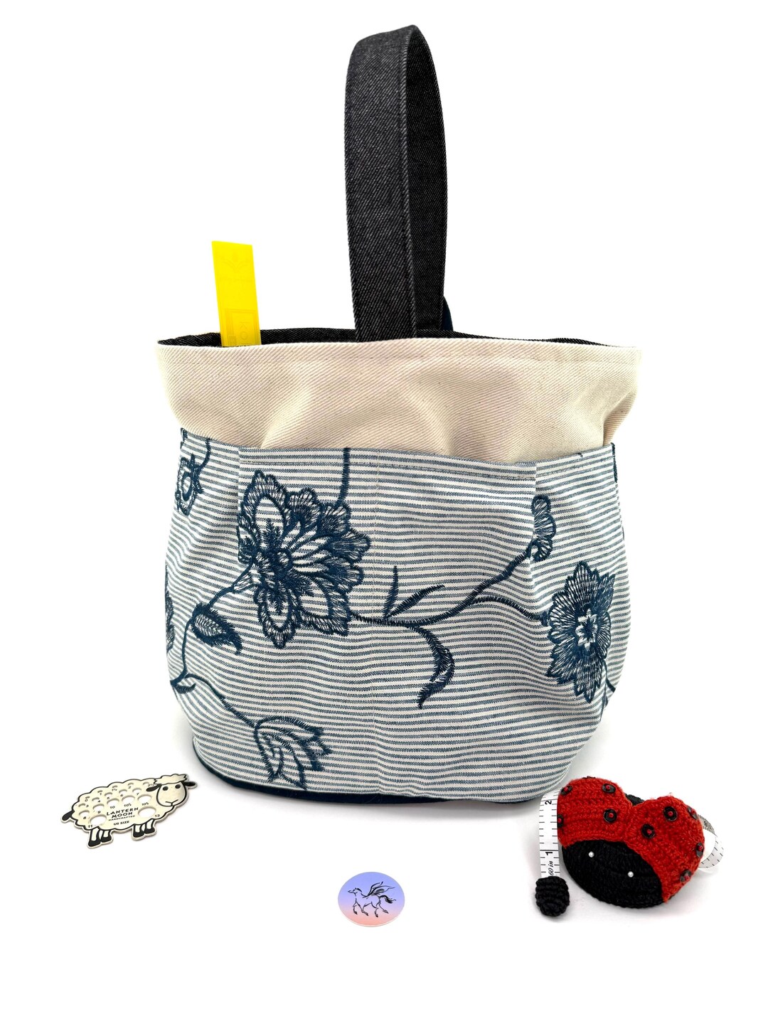 Atenti Tall Caddy 'sailor': Embroidered Fabric Knitting Project Bag ...