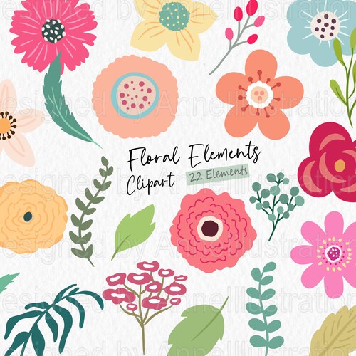 Simple Floral Elements Clipartspringflower | Etsy