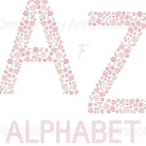 Floral Alphabet Clipart Pink Letters Clipart Initials - Etsy
