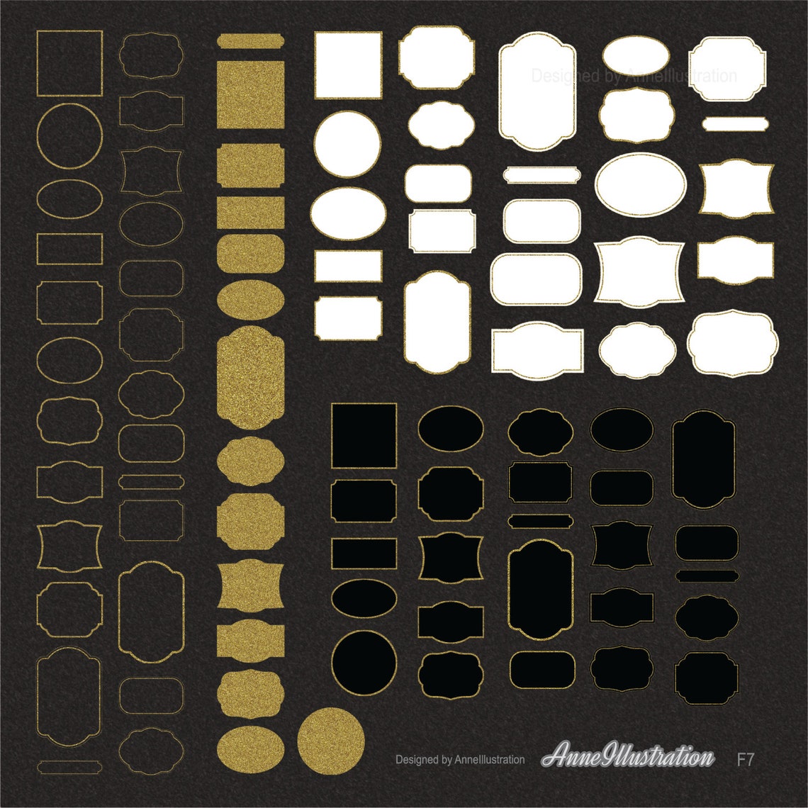 Gold glitter frames ClipartGold glitter border ClipartGold | Etsy