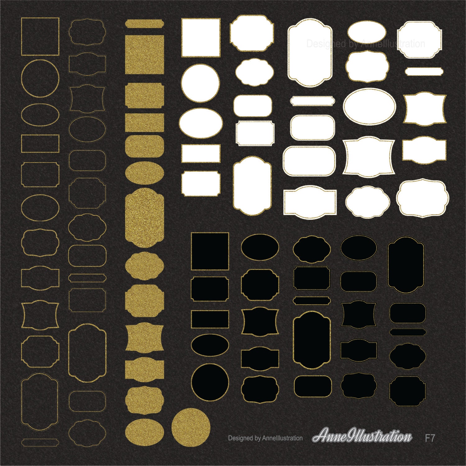 Gold glitter frames ClipartGold glitter border ClipartGold | Etsy