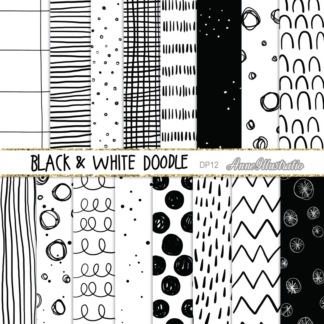 Black & White Doodle Digital Paper(not in Seamless)pattern,basic ...