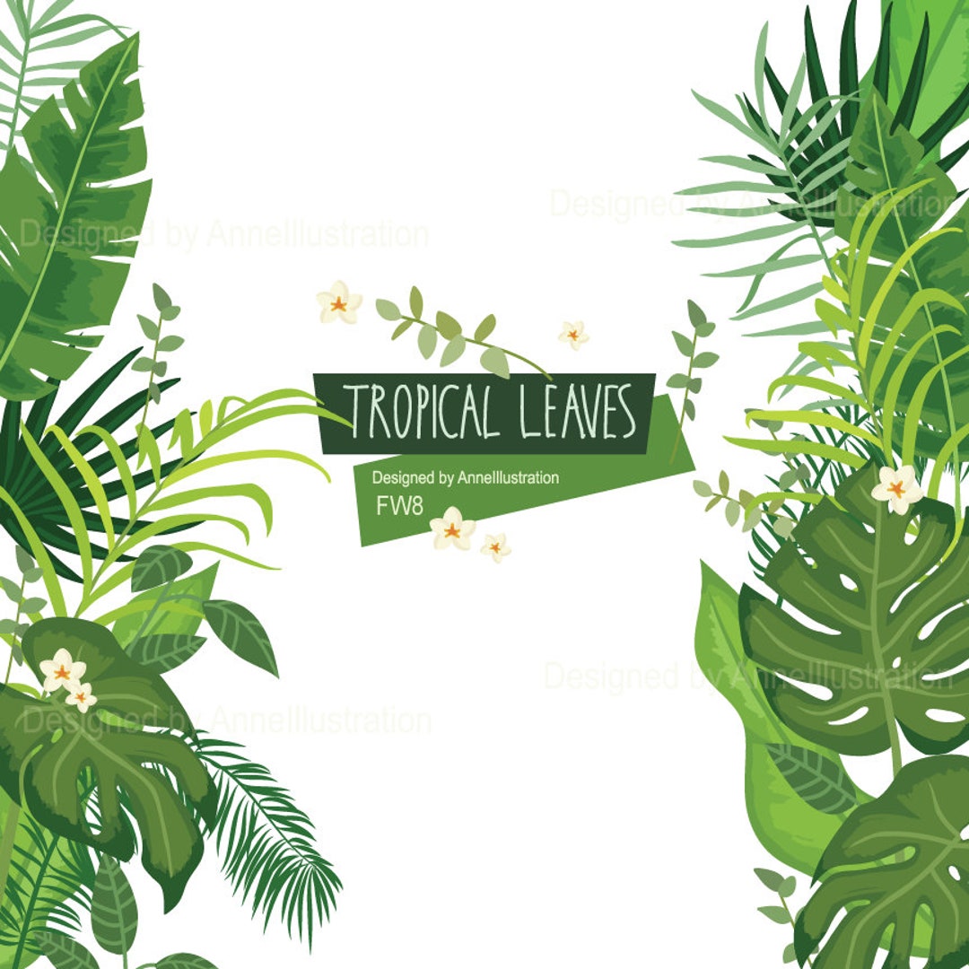 Tropical Leaves Clipart,green Leafs,palm Leaf,greenery Spring,flowers ...