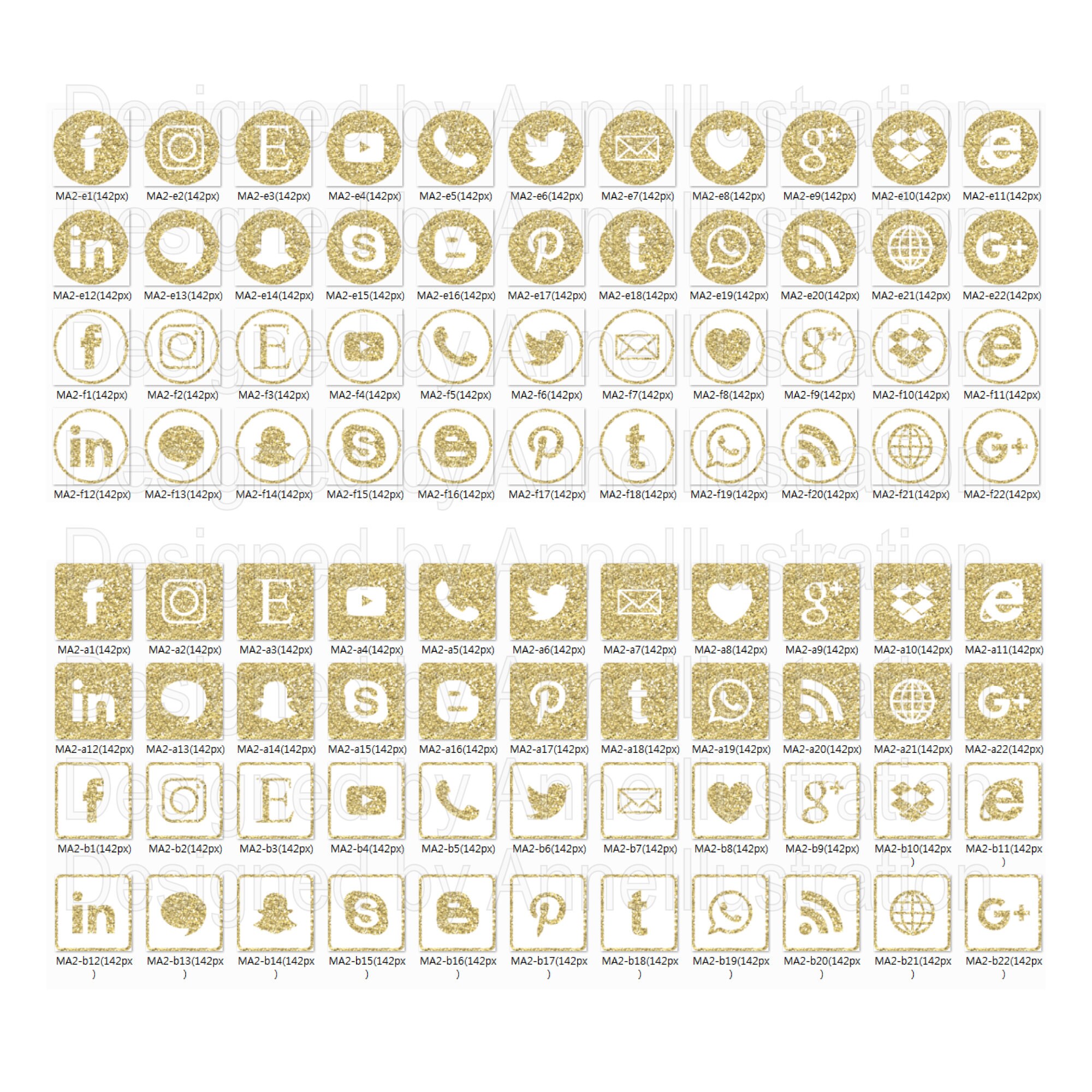 Gold Glitter Social Media Icons Clipart,gold Foil,round Icons,website ...