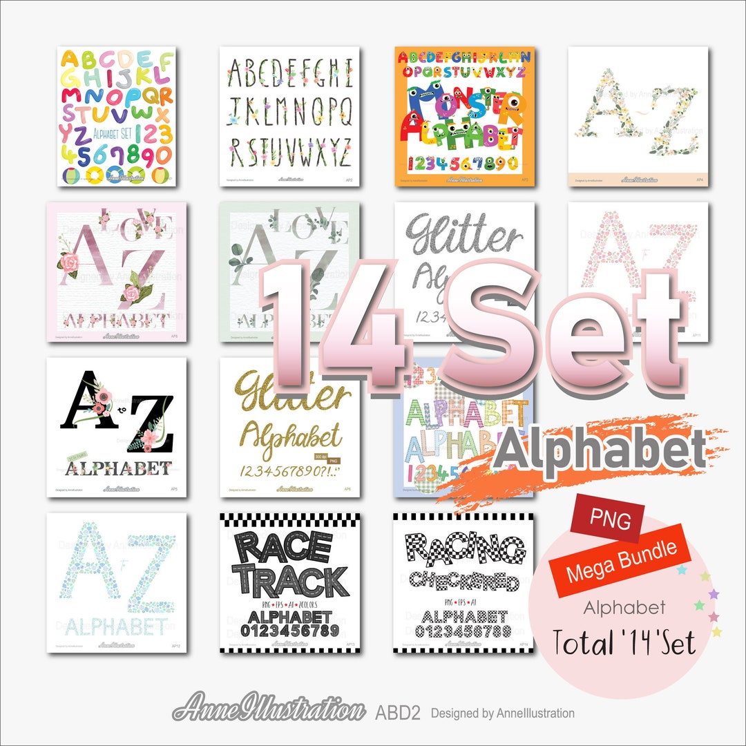 Mega Bundle Alphabet,14 Set Bundle,letters,floral,race,gold Glitter ...