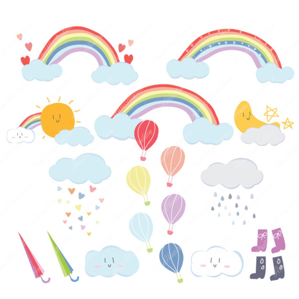 Rainbow Digital Clipartweather Clipartvectorinstant | Etsy