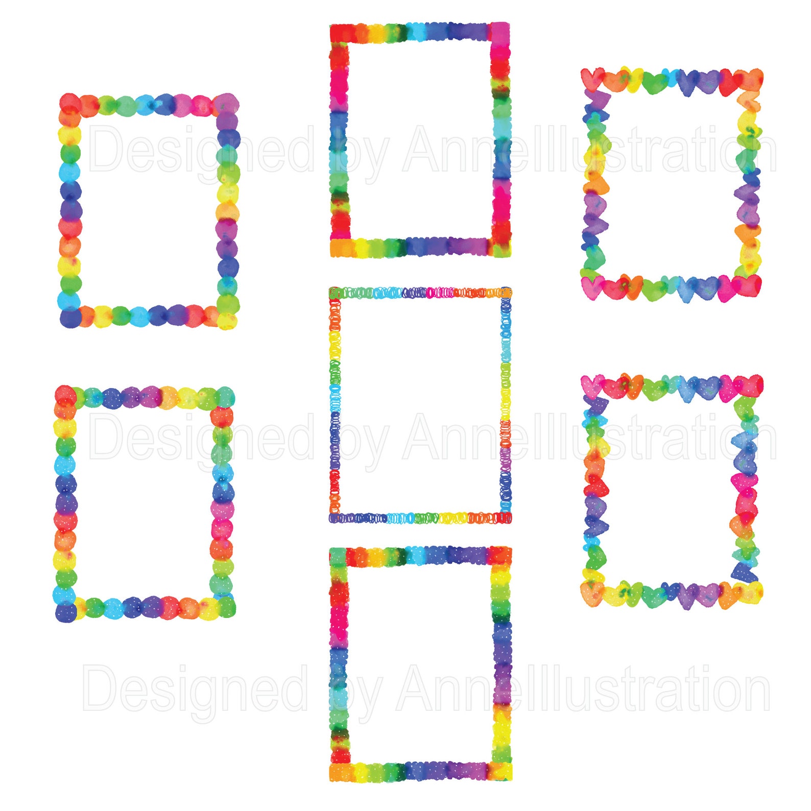 Watercolor Rainbow Border Frame Clipartsquareinvitation - Etsy
