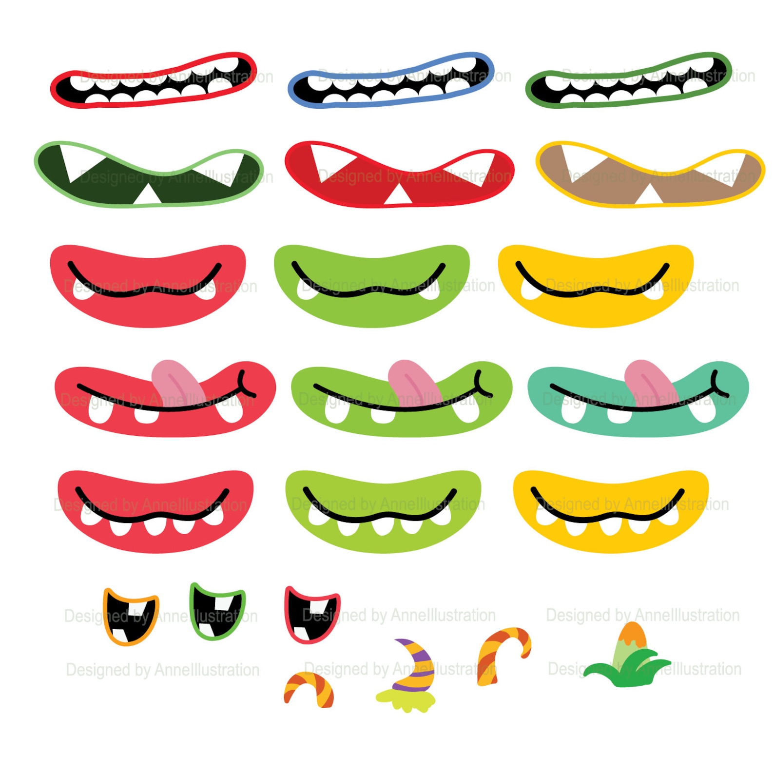 Ojos de monstruo bocas Clipart cara de monstruo imágenes | Etsy