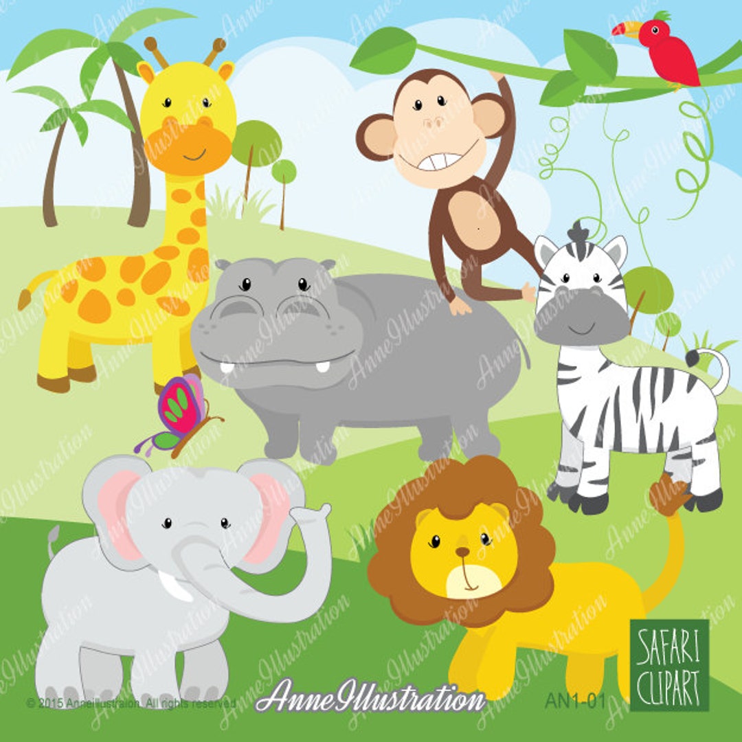 Safari Clipart,tiger,monkey,elephant,giraffe,zebra,lion,zoo,digital ...