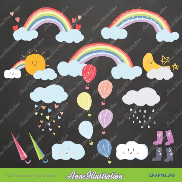 Rainbow Digital Clipartweather Clipartvectorinstant | Etsy