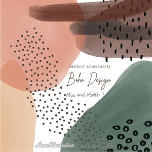 Hand Drawn Boho Clipart,modern Boho Collage,abstract Boho,watercolor ...