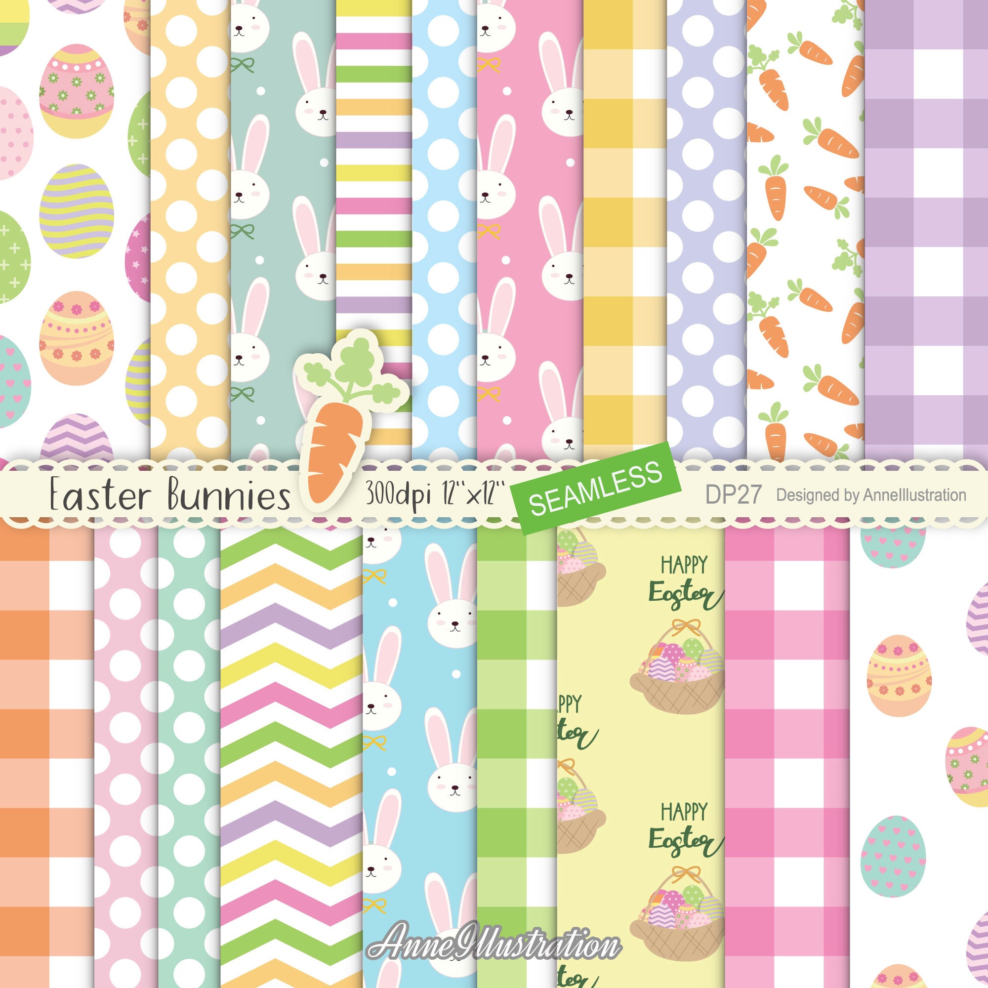 Easter Bunniesseamlessdigital Paperspastel - Etsy
