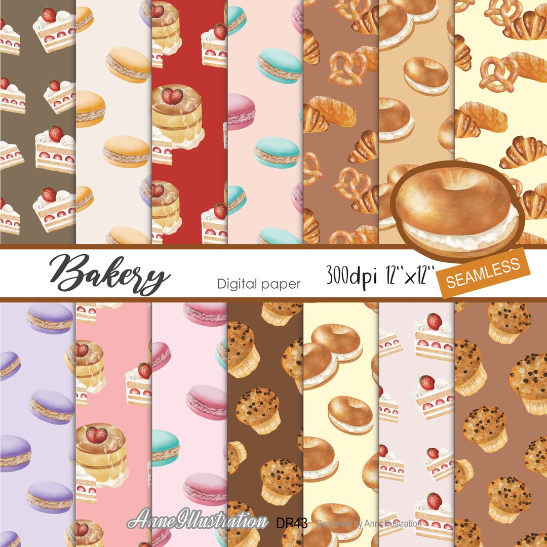 Bakery Digital Paper(seamless),bread,bagel,baked,baking,cake,sweets ...