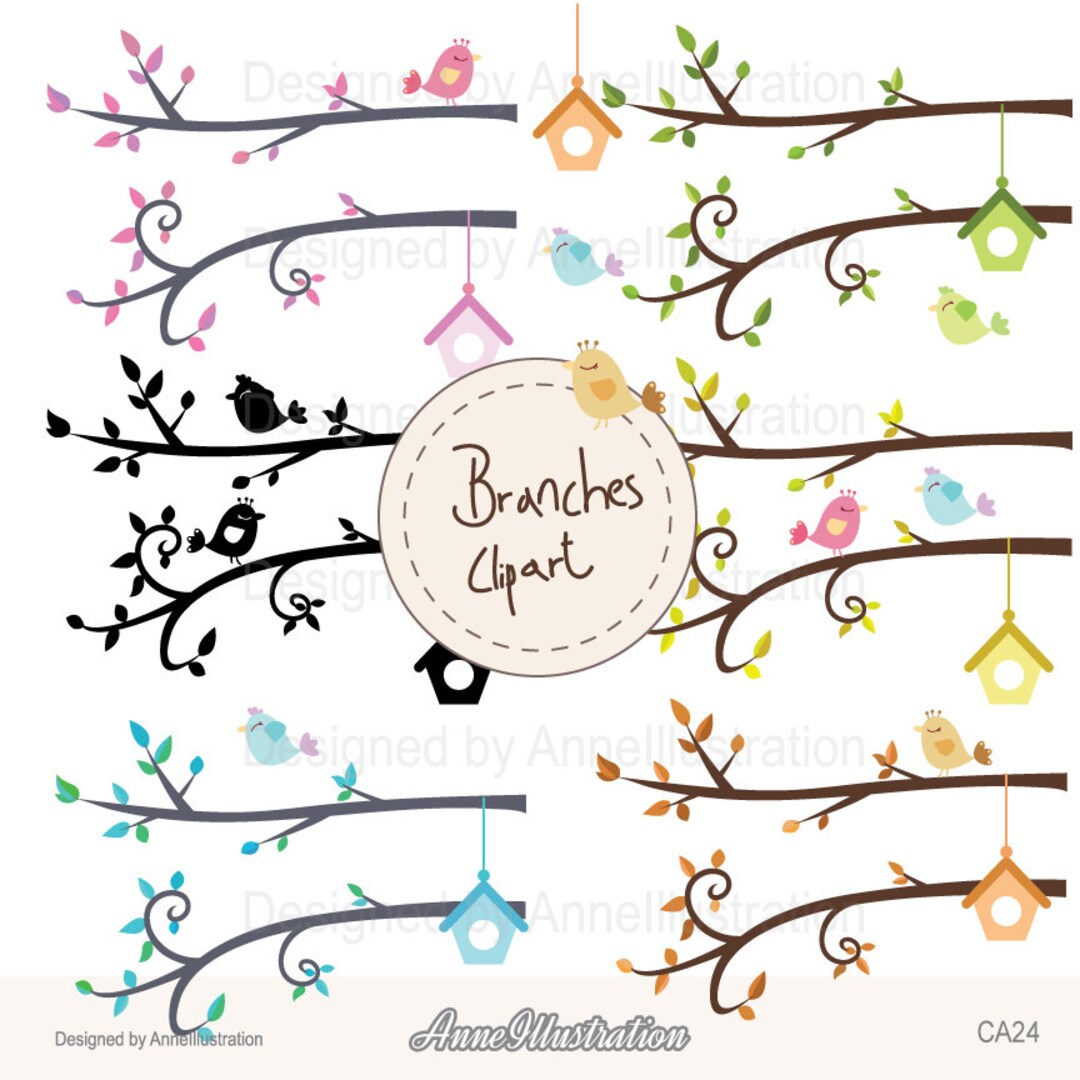 Branches Clipart,spring Birds Clipart,trees Clipart,branch Silhouettes ...
