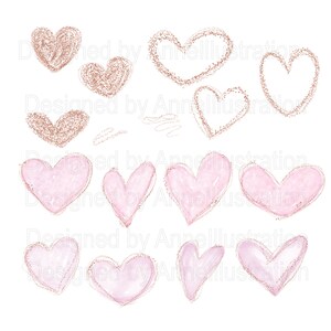 Watercolor Hearts Clipart,rose Gold,love Clipart,glitter,valentines Day ...