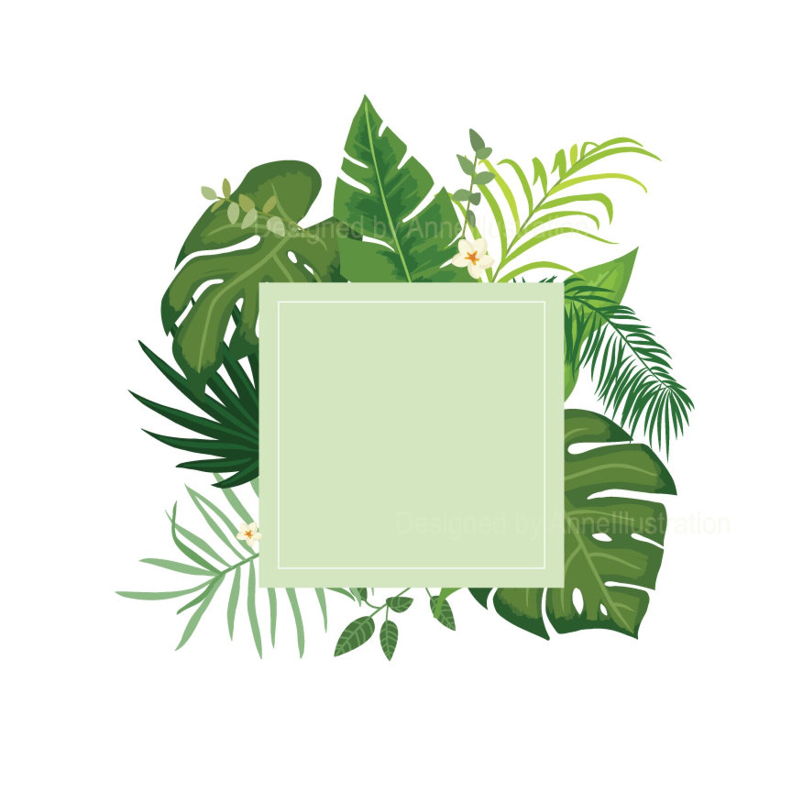 Tropical Leaves Clipart,green Leafs,palm Leaf,greenery Spring,flowers ...