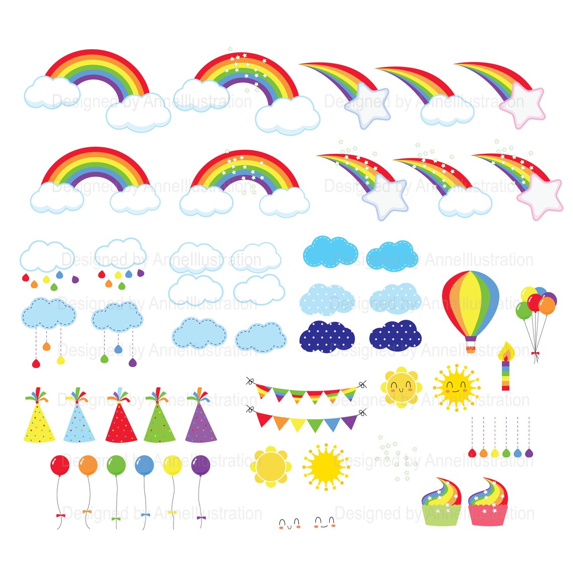 Rainbow Clipartparty Clipartbirthday Clipartcloud - Etsy