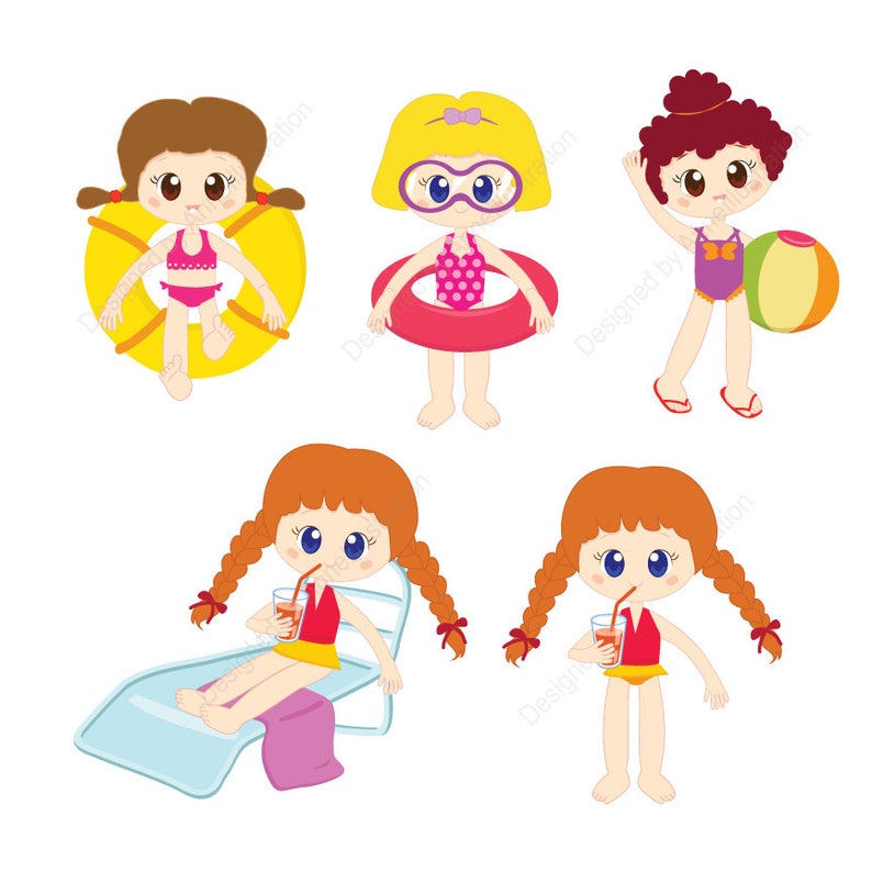 Girls Pool Party Clipartpool Clipartpool Party Digital | Etsy