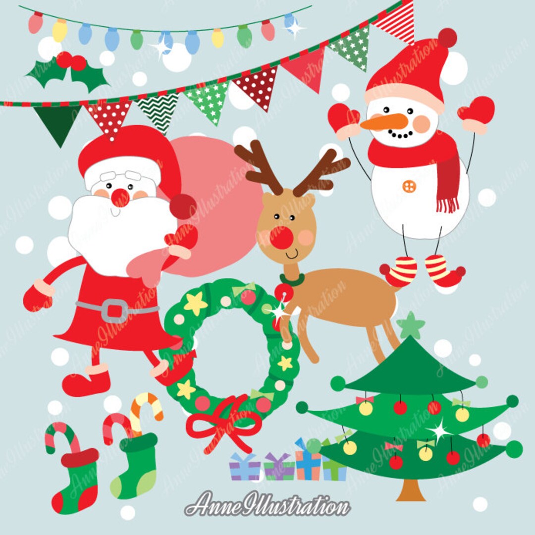 Christmas Clipart, Santa Clipart, Snowman Raindeer Clipart, Vector ...
