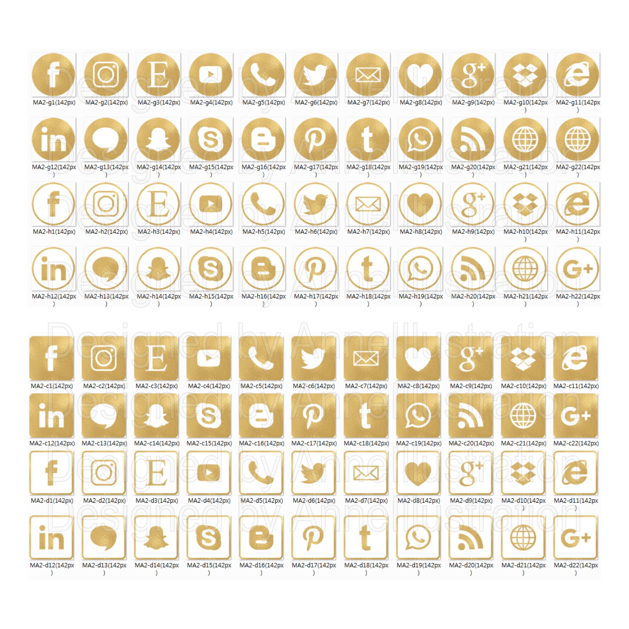 Gold Glitter Social Media Icons Clipart,gold Foil,round Icons,website ...
