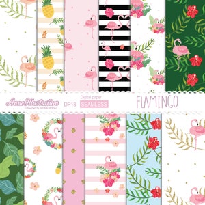 Flamingo Digital Paper(seamless),tropical,gold Glitter,hibiscus ...