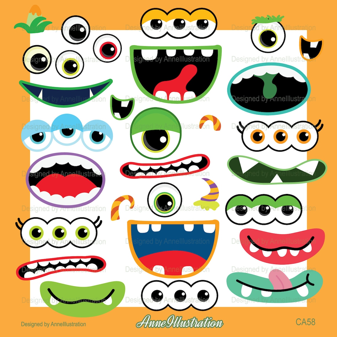 Monster Eyes Mouths Clipart,monster Face,party Clipart,decorations ...