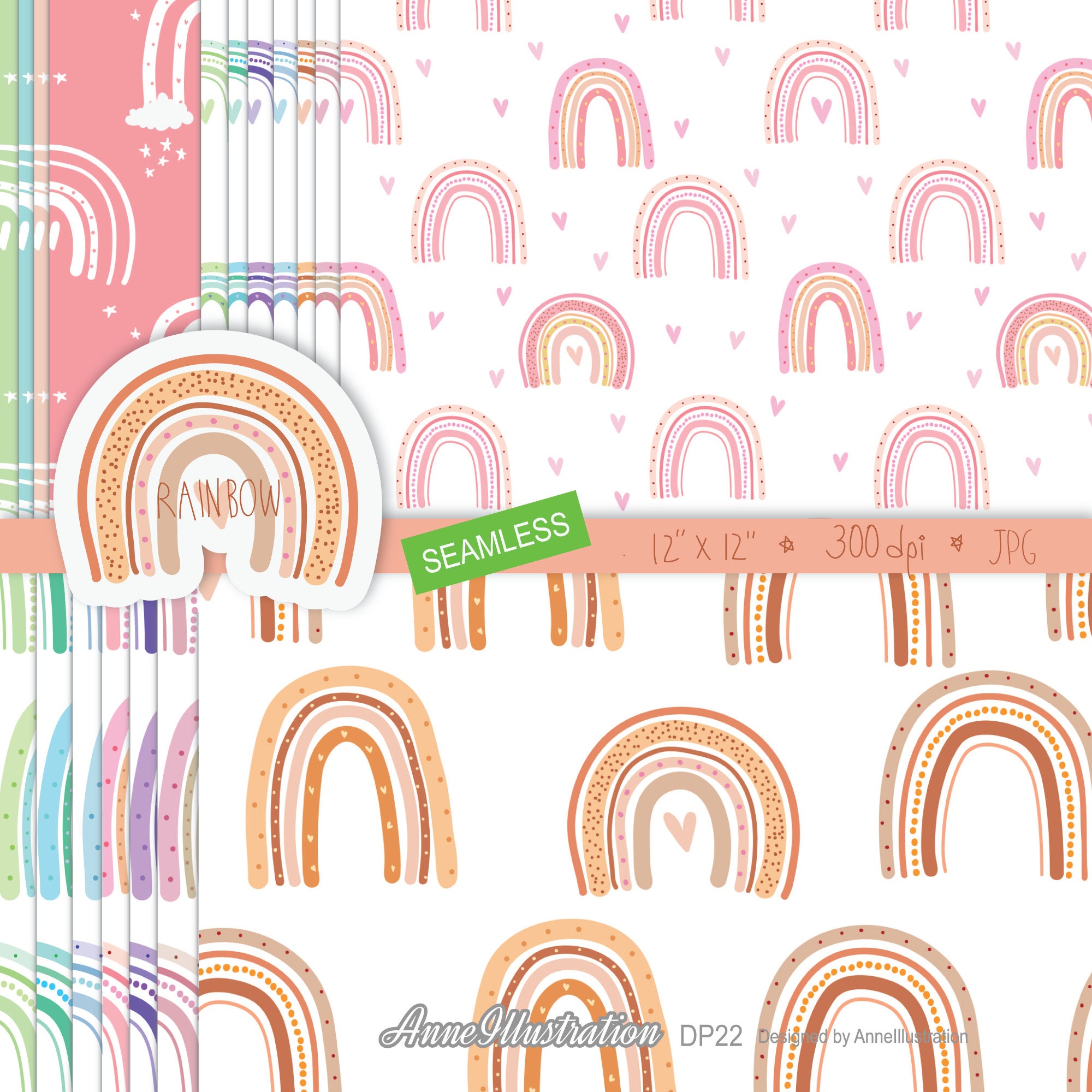 Rainbow Digital Papersseamlessnurseryrainbow - Etsy Canada