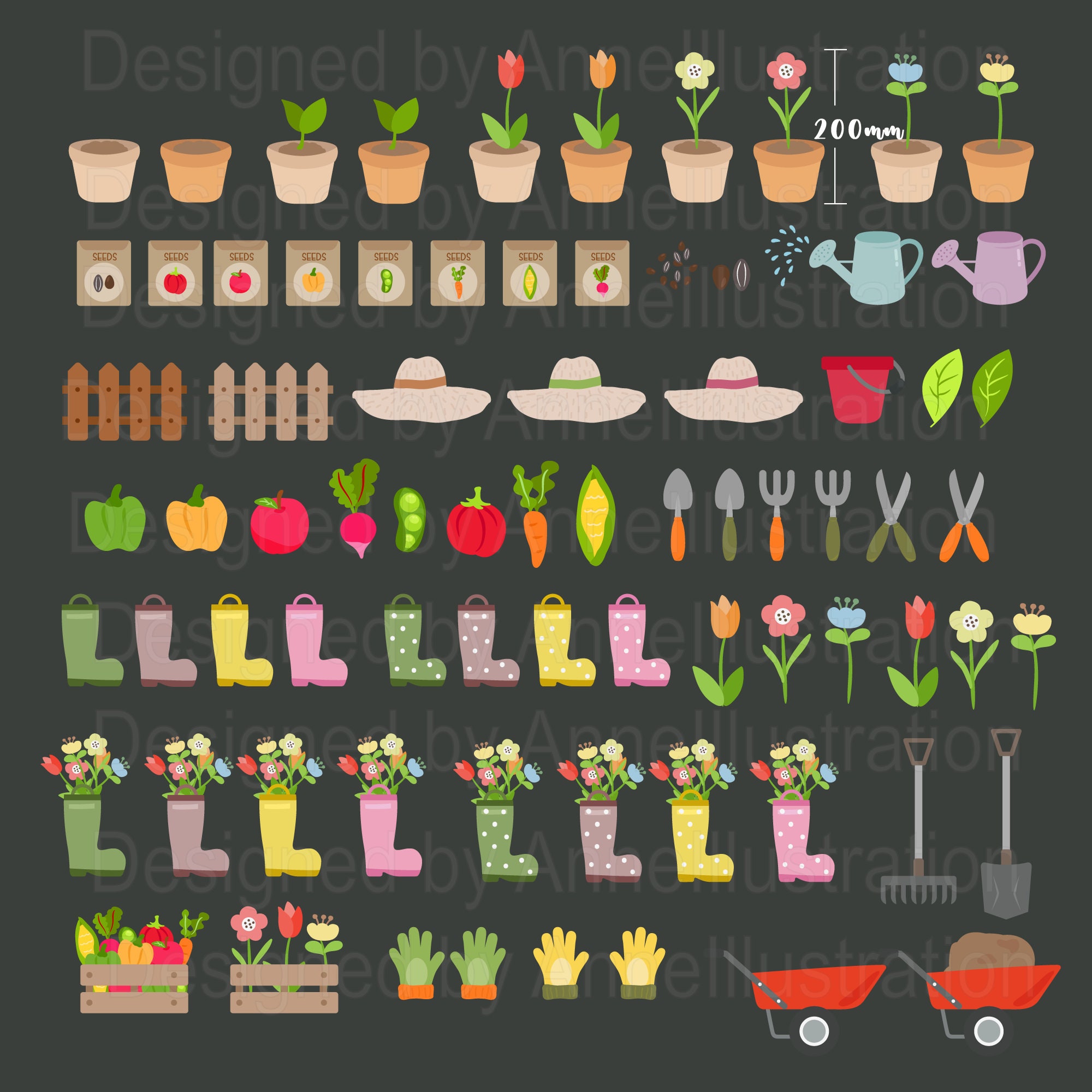 Gardening Clipartvegetablesflowersgarden Toolspot - Etsy