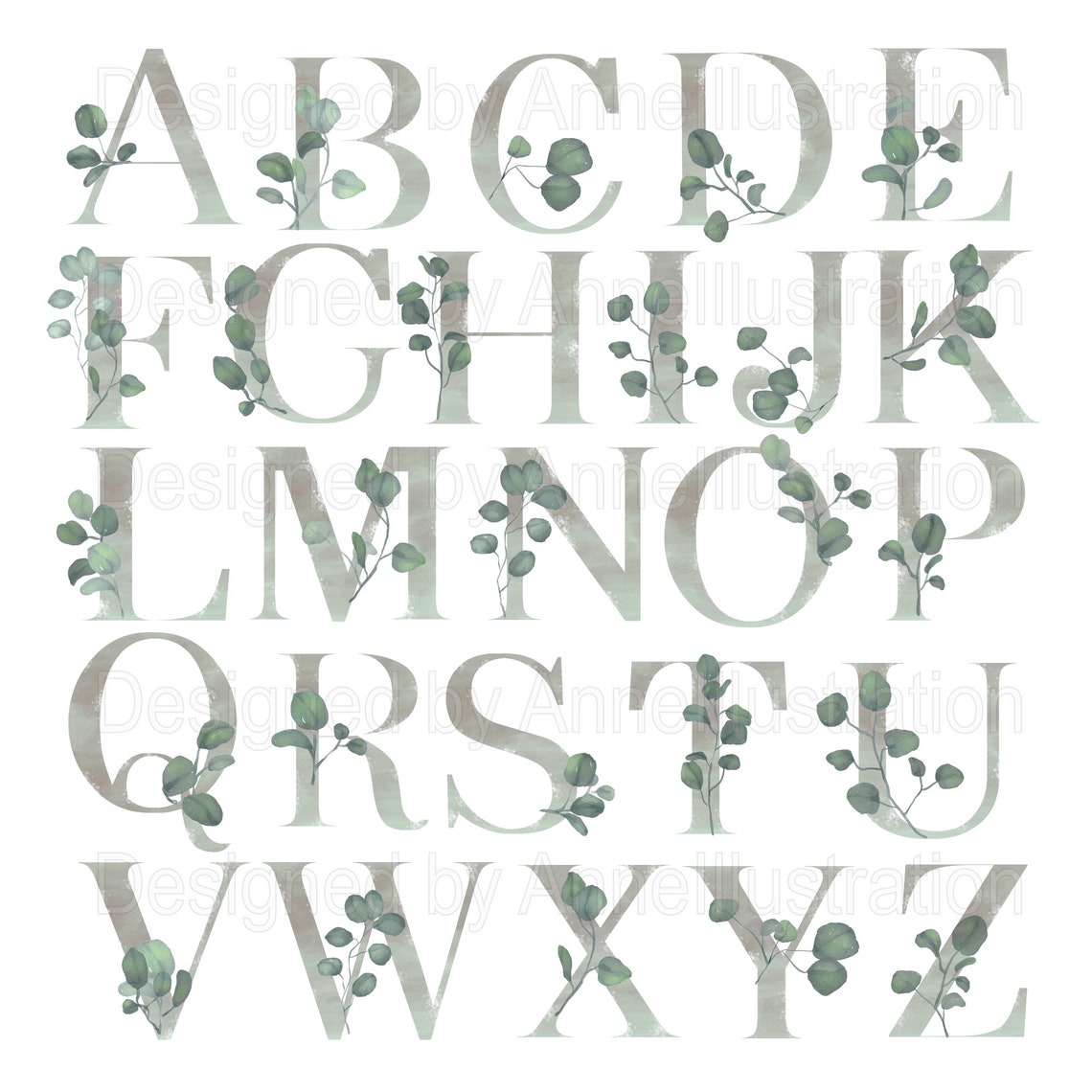 Watercolor Eucalyptus Alphabet Clipartspringweddingvintage | Etsy