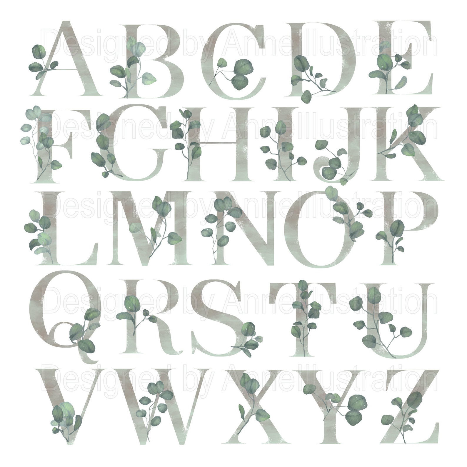 Watercolor Eucalyptus Alphabet Clipartspringweddingvintage | Etsy