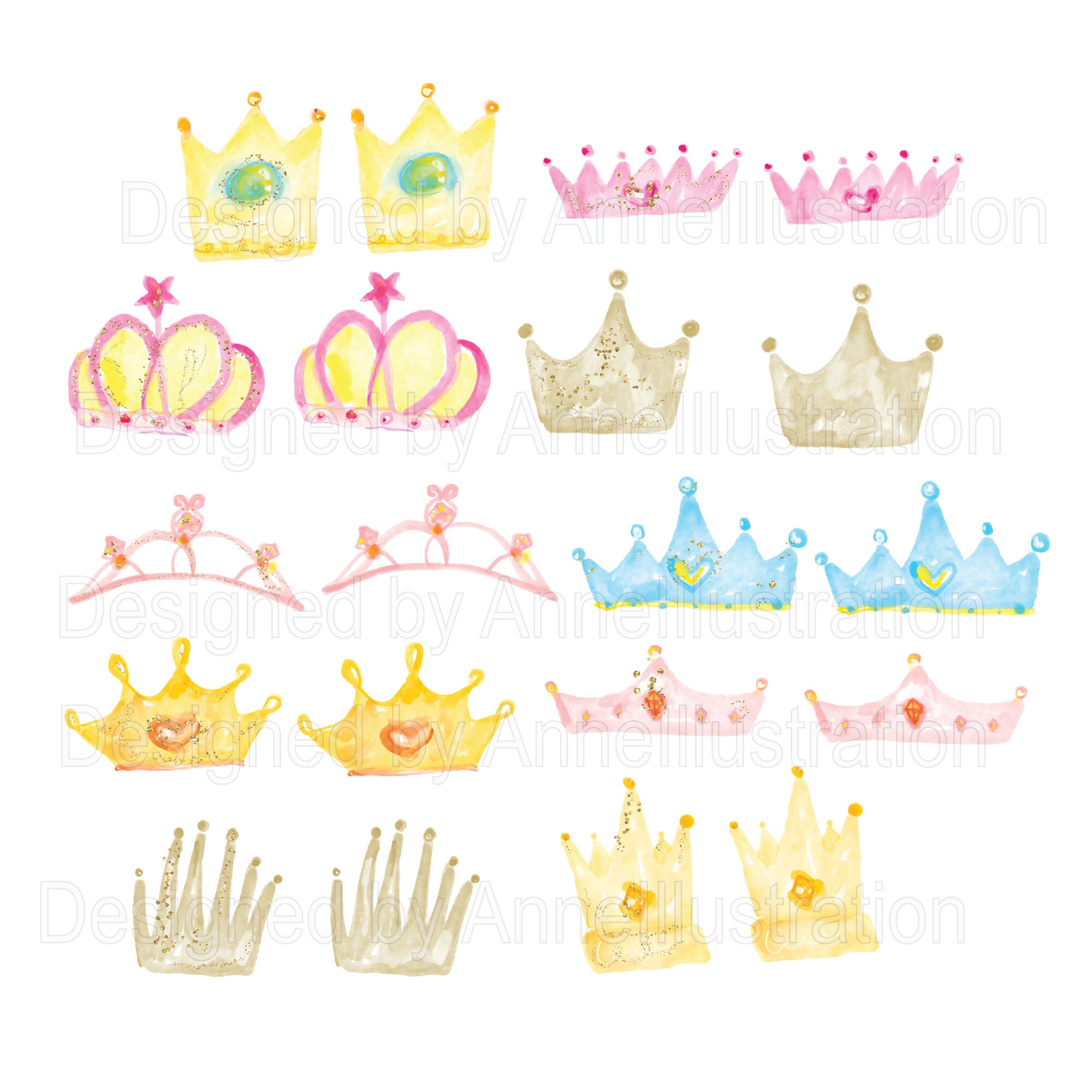 Watercolor Crowns Clipartkingqeenprinceprincesstiarahand - Etsy