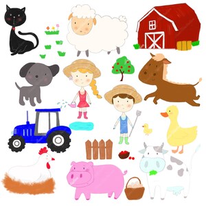 Farm Clipart,farm Animals Clipart,barn House Cow Sheep Pig Duck Dog Cat ...