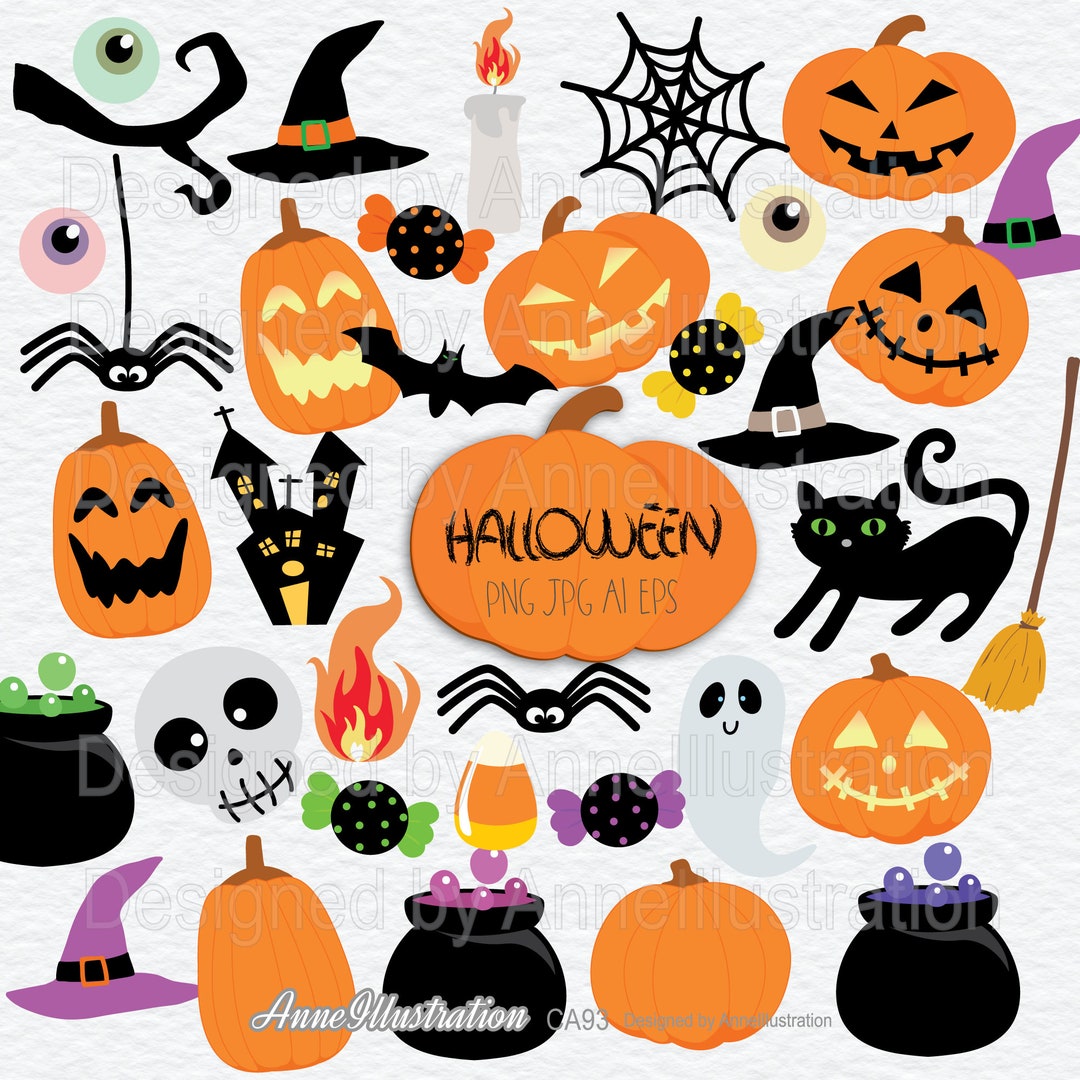 Halloween Clipart,pumpkin,ghost,skull,spider,spooky,black Cat,grahpic ...