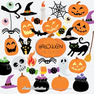 Halloween Clipart,pumpkin,ghost,skull,spider,spooky,black Cat,grahpic ...