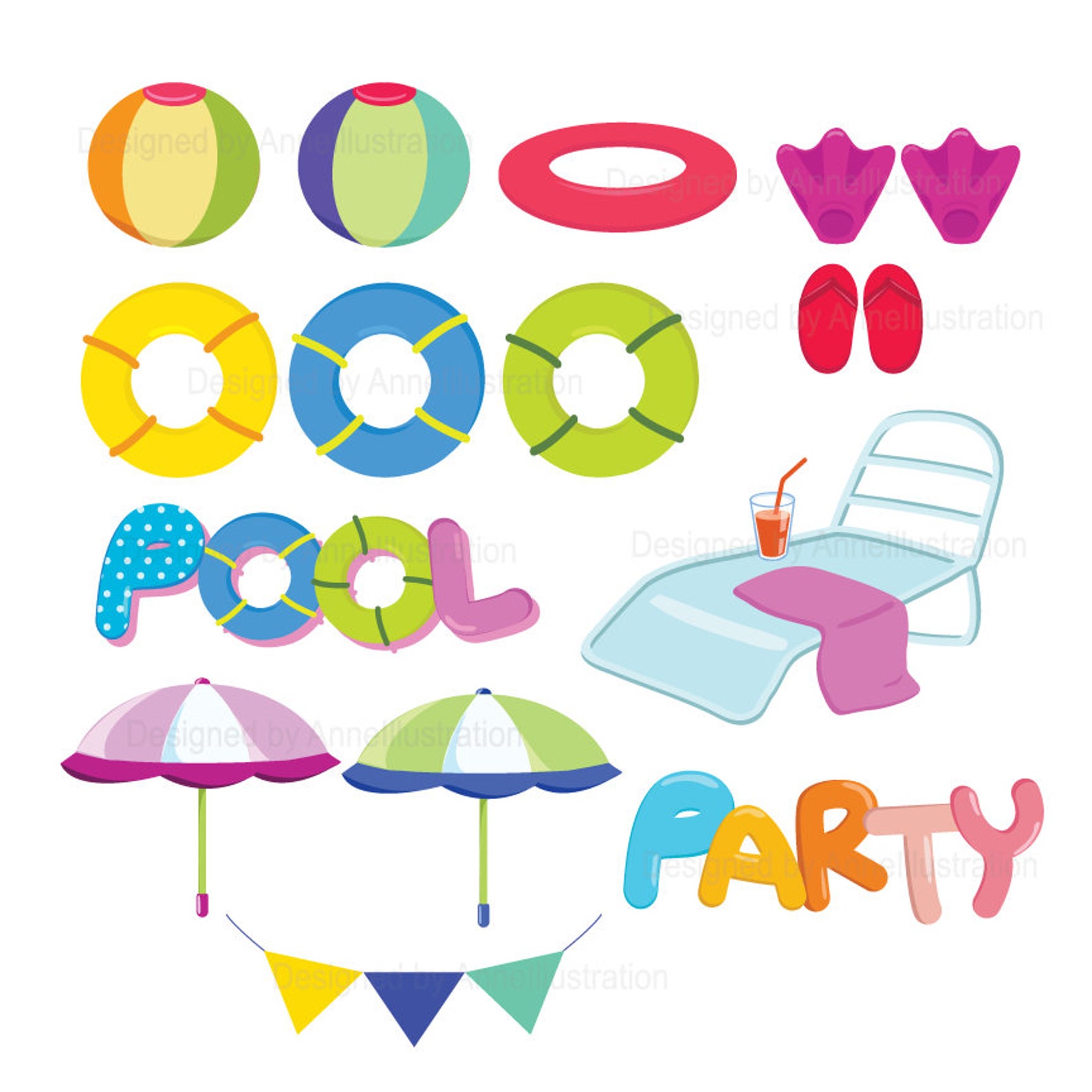 Girls Pool Party Clipart,pool Clipart,pool Party Digital Clipart,swim ...