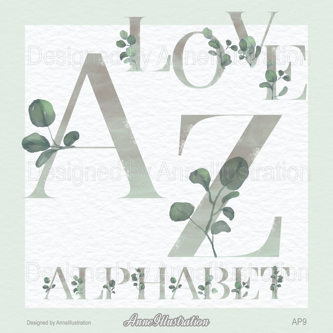 Watercolor Eucalyptus Alphabet Clipart,spring,wedding,vintage Greenery ...
