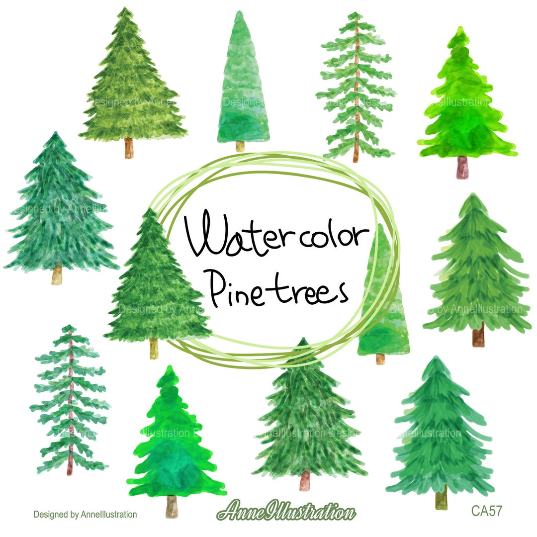 Watercolor Pine Trees Clipart,christmas Tree Clipart,nature,eco,greeny ...