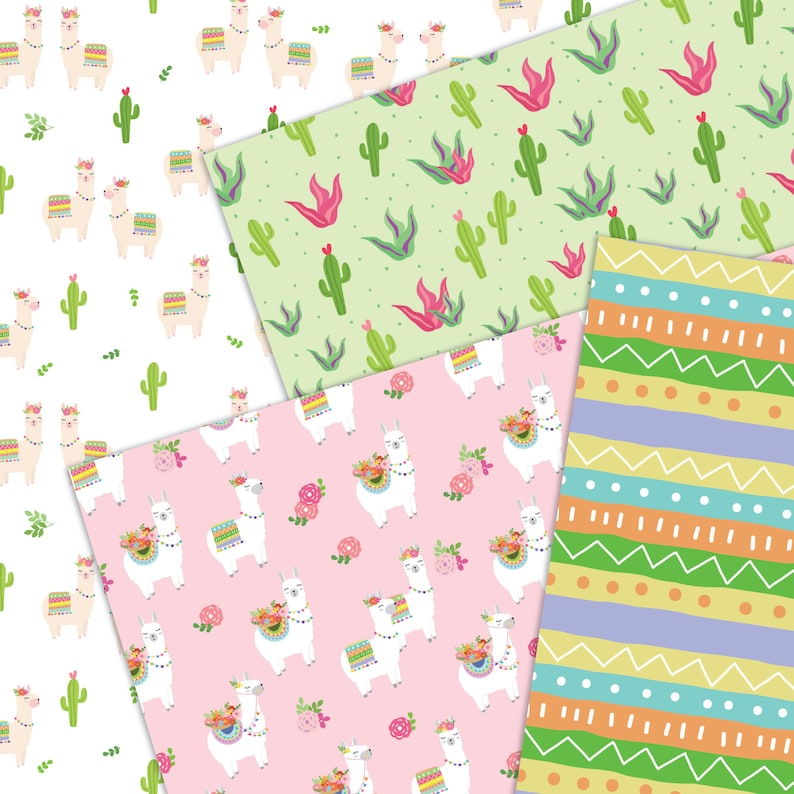 Llama Digital Papers(seamless),alpaca,cactus,peruvian,animals,boho ...