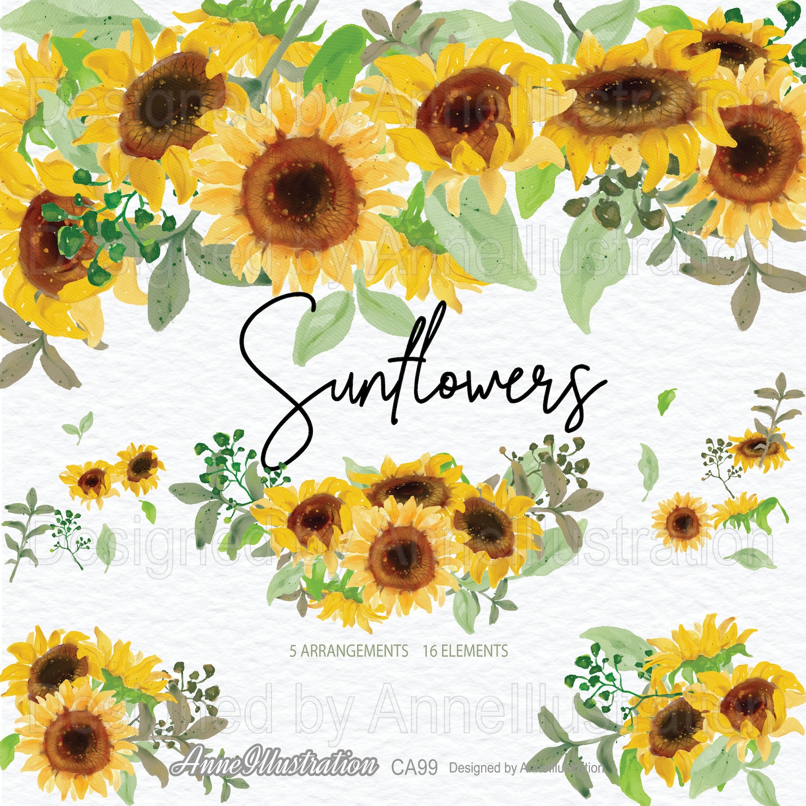 Watercolor Sunflowers | Etsy