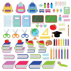 Back to School Clipart,stationery Clipart,educational,school Supplies ...
